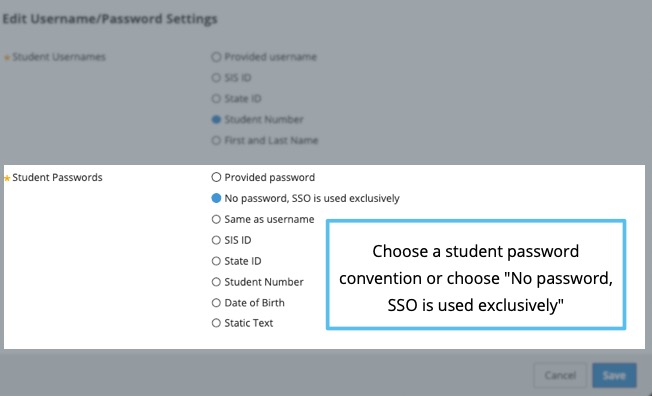 For Clever sites: Student Username and Password Settings
